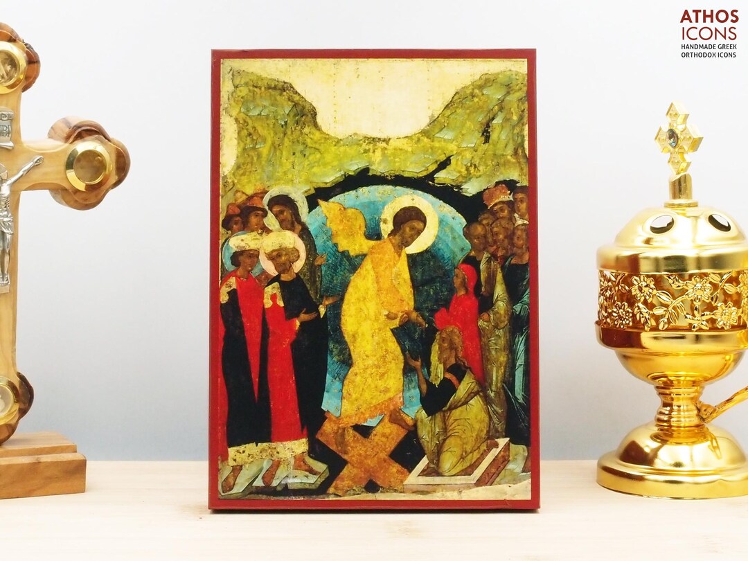 Jesus Christ Descent Into Hell Old Style, Wooden Handmade Icon Greek ...