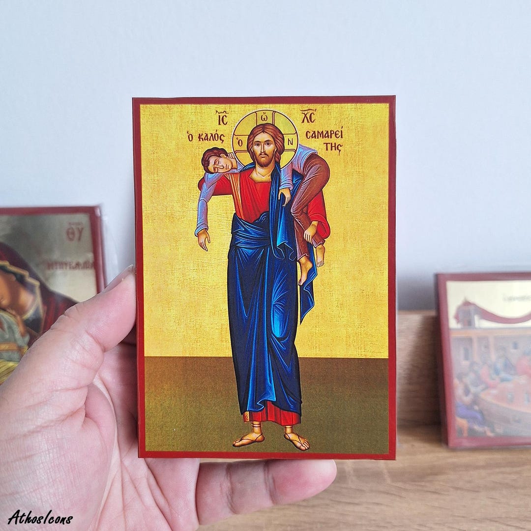 Jesus Christ the Good Samaritan, Wooden Handmade Icon Greek Premium ...