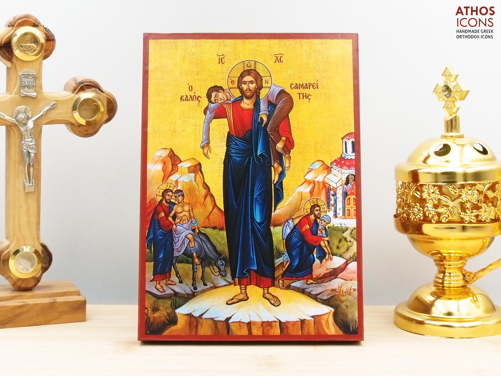 Jesus Christ the Good Samaritan Representation, Wooden Handmade Icon ...