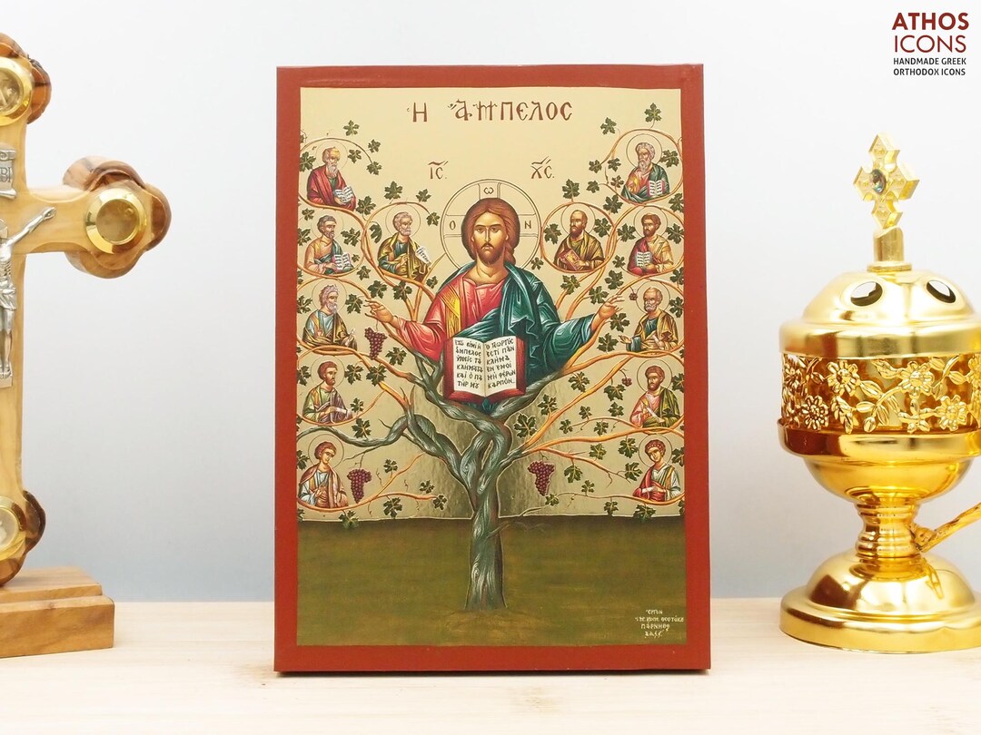 Jesus Christ With Apostles on the Vine "ampelos", Wooden Handmade Icon ...
