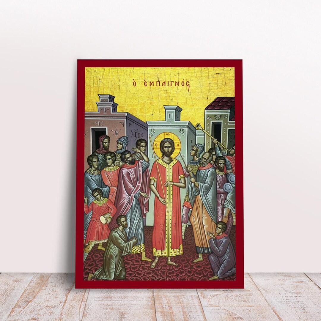Wooden Icon of Mocking of Jesus Christ Greek Premium Handmade Byzantine ...