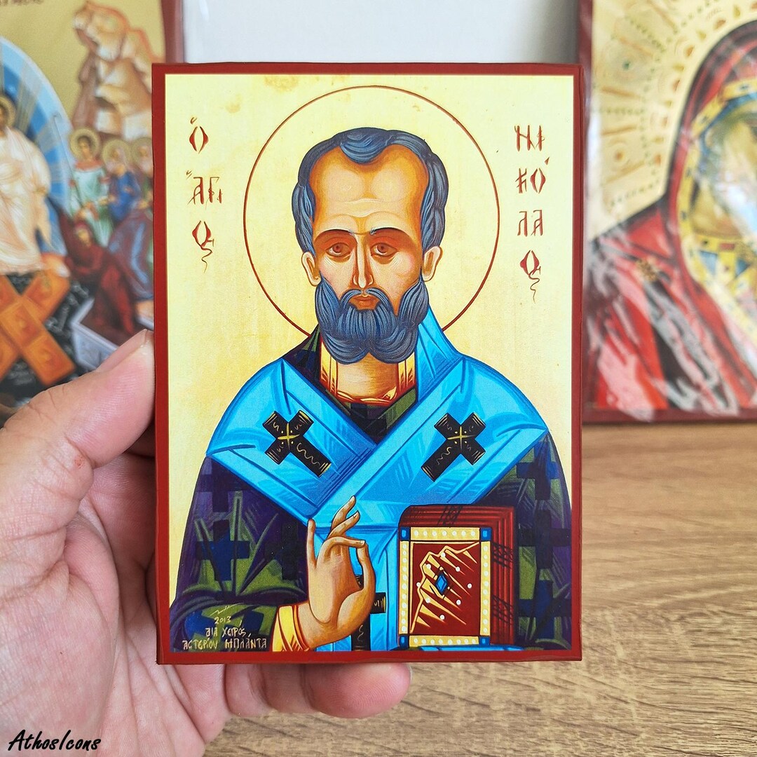 Saint Nicholas of Myra, Wooden Handmade Icon Greek Premium Byzantine ...