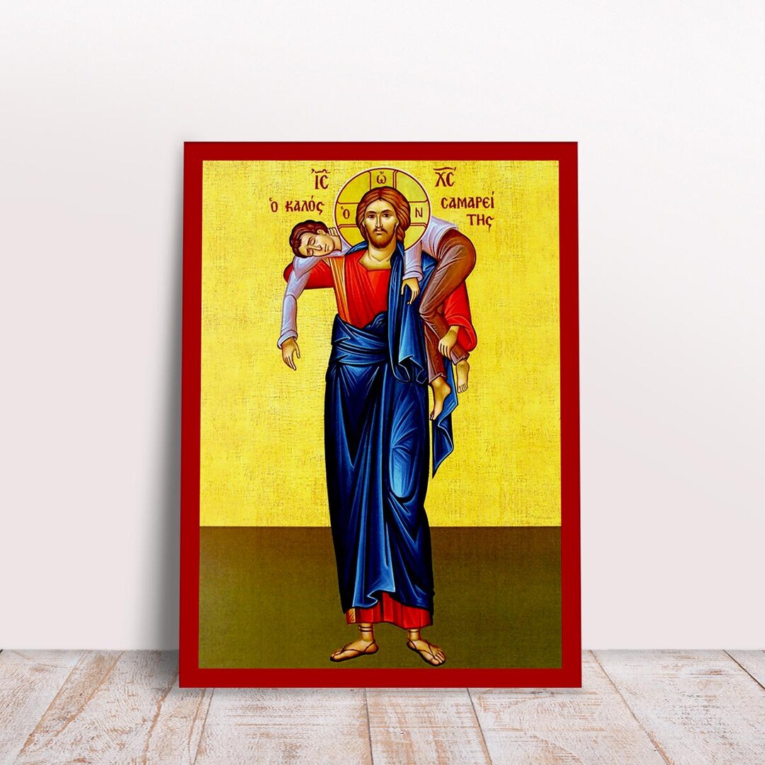 Wooden Icon of Jesus Christ the Good Samaritan Greek Premium Handmade ...