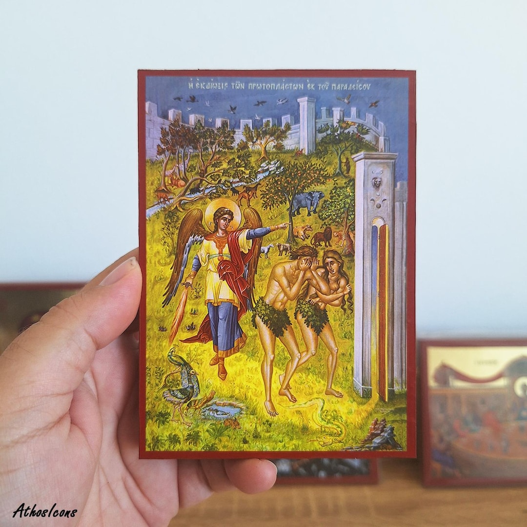 Wooden Icon of Adam and Eve Expulsion From the Garden of Eden Greek ...