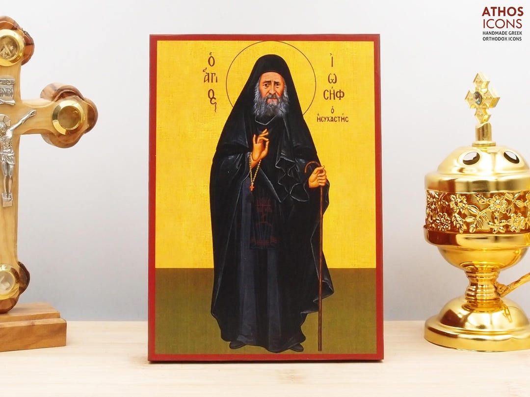 Saint Joseph the Hesychast Fullbody, Wooden Handmade Icon Greek Premium ...