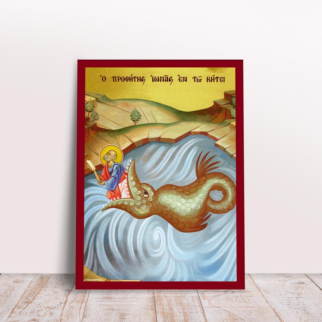 Wooden Icon of Saint Prophet Jonah and the Whale Greek Premium Handmade ...