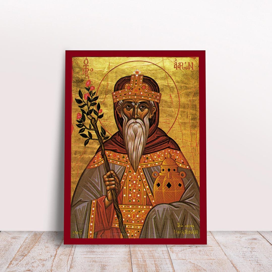 Wooden Icon of Saint Prophet Aaron Greek Premium Handmade Byzantine ...