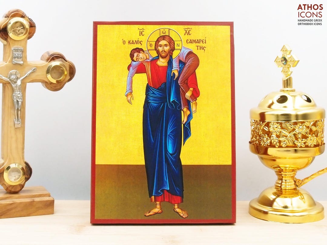 Jesus Christ the Good Samaritan, Wooden Handmade Icon Greek Premium ...