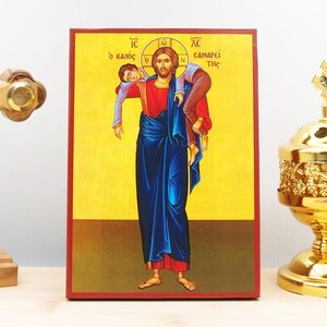 Jesus Christ the Good Samaritan, Wooden Handmade Icon Greek Premium ...