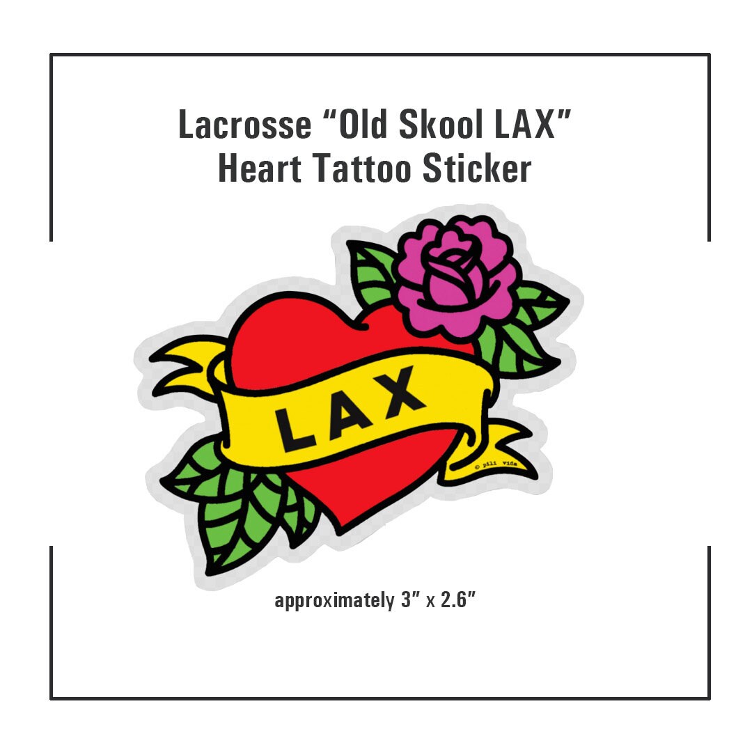 Sticker Lacrosse LAX Tattoo Old School Heart - Custom Die Cut Vinyl ...