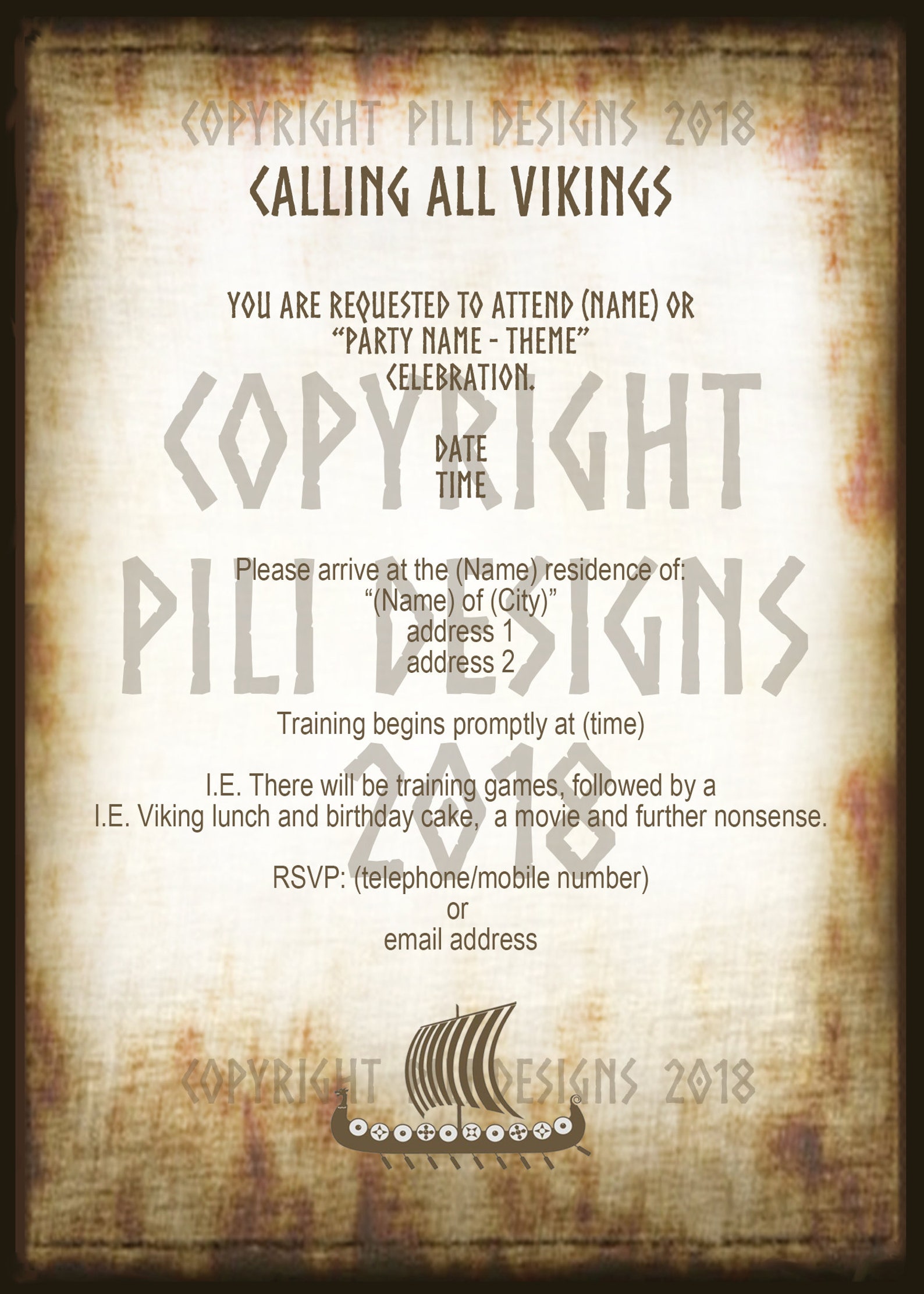 Calling All Vikings! Viking Party Theme Invitation 5" X 7" (custom ...