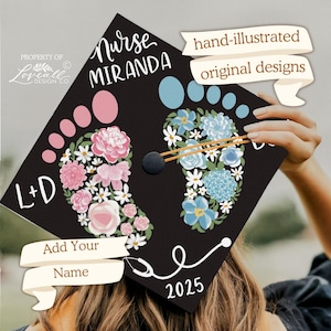 Custom Graduation Cap Toper, Add Your Name, Labor & Delivery, Baby Feet ...