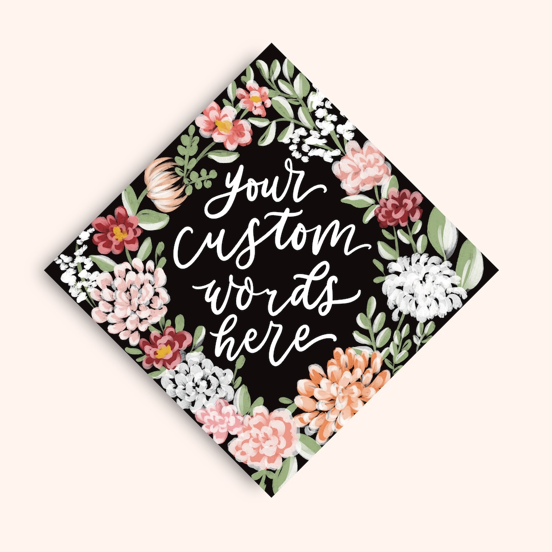 Custom Graduation Cap Madie pink Orange Maroon Floral - Etsy