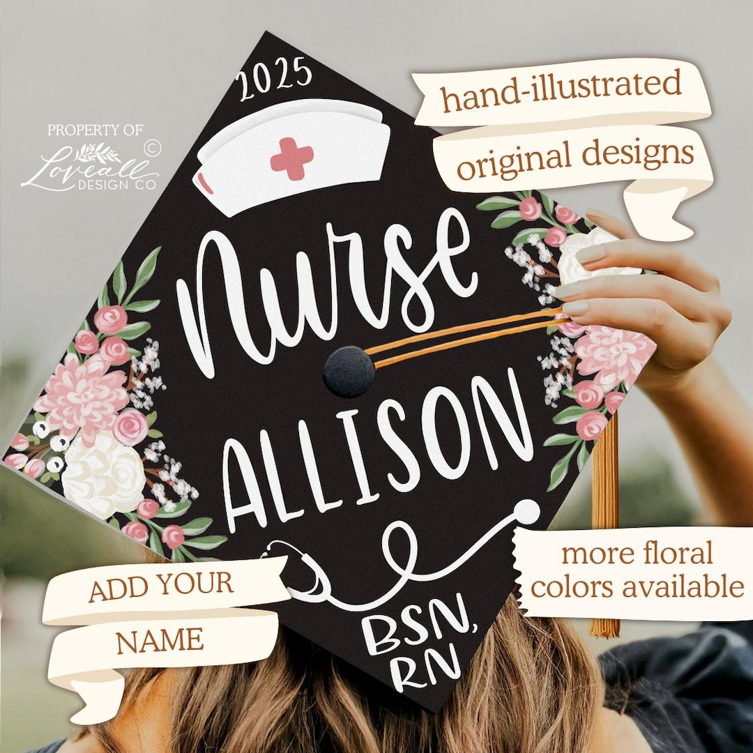 Custom Nurse "your Name" Graduation Cap Topper, Hand-lettering, BSN RN ...
