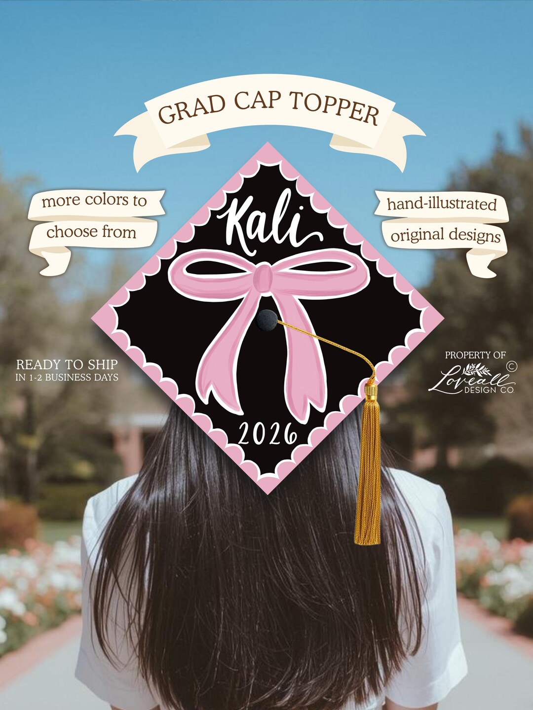 Ready to Ship Graduation Cap Topper, Add Your Name, Bow Design, Cottage ...