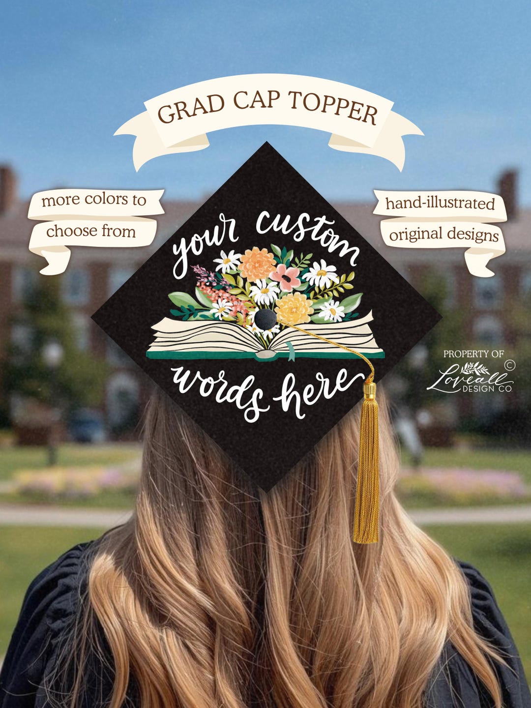 Custom Graduation Cap Topper, Hand-illustrated Florals, Hand-lettering ...