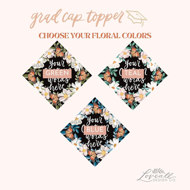Custom Graduation Cap Topper, Hand-illustrated Florals, Hand-lettering ...