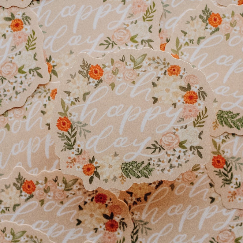Oh Happy Day Sticker Floral Sticker Lettering Sticker - Etsy