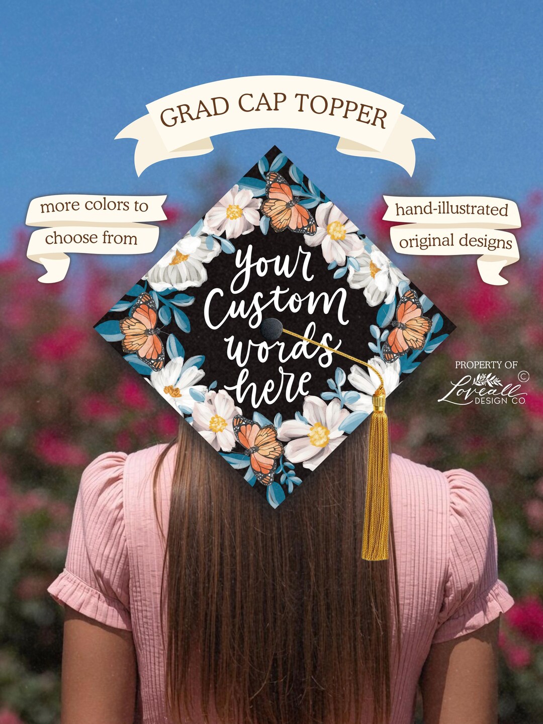 Custom Graduation Cap Topper, Hand-illustrated Florals, Hand-lettering ...