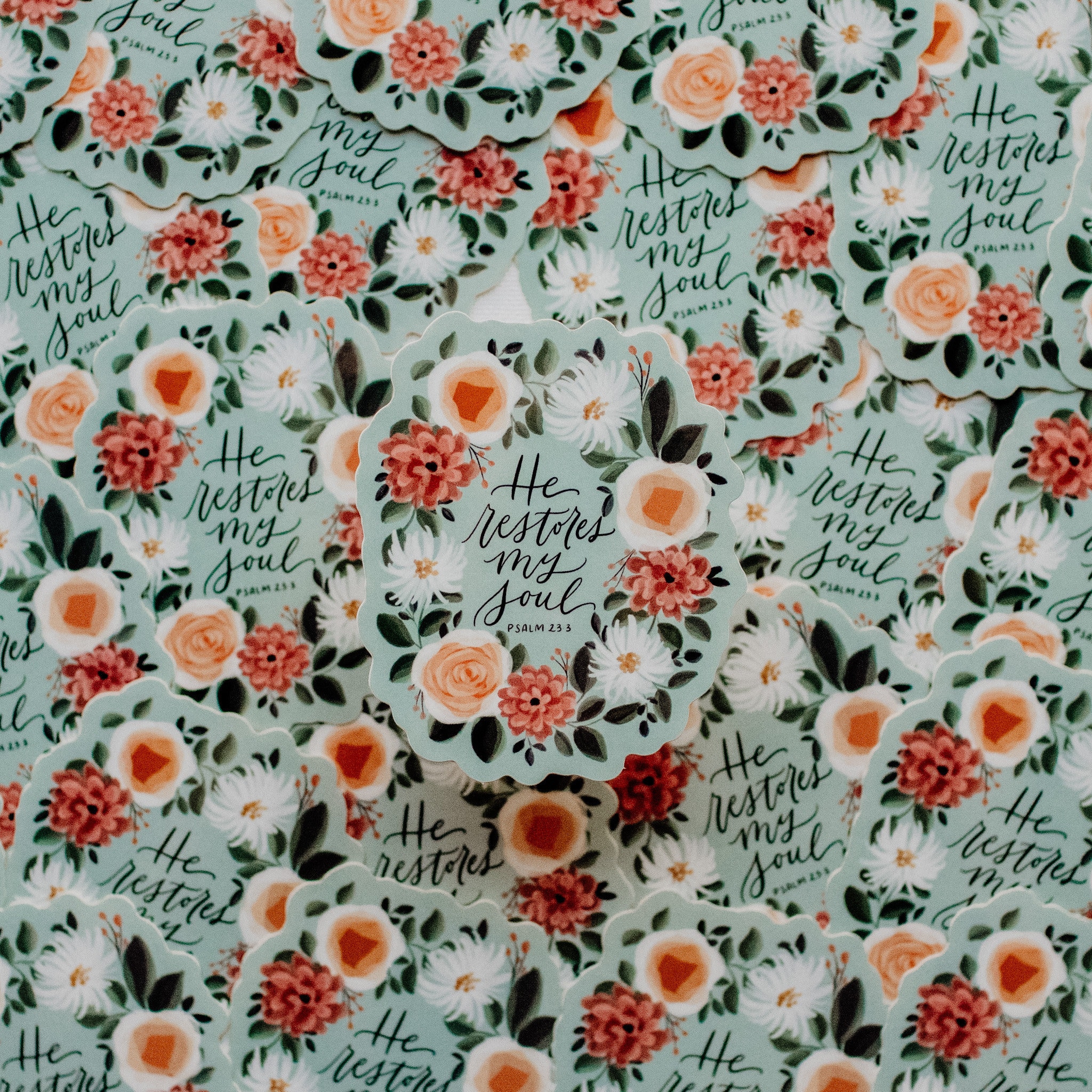 He Restores My Soul Sticker Scripture Lettering Sticker | Etsy