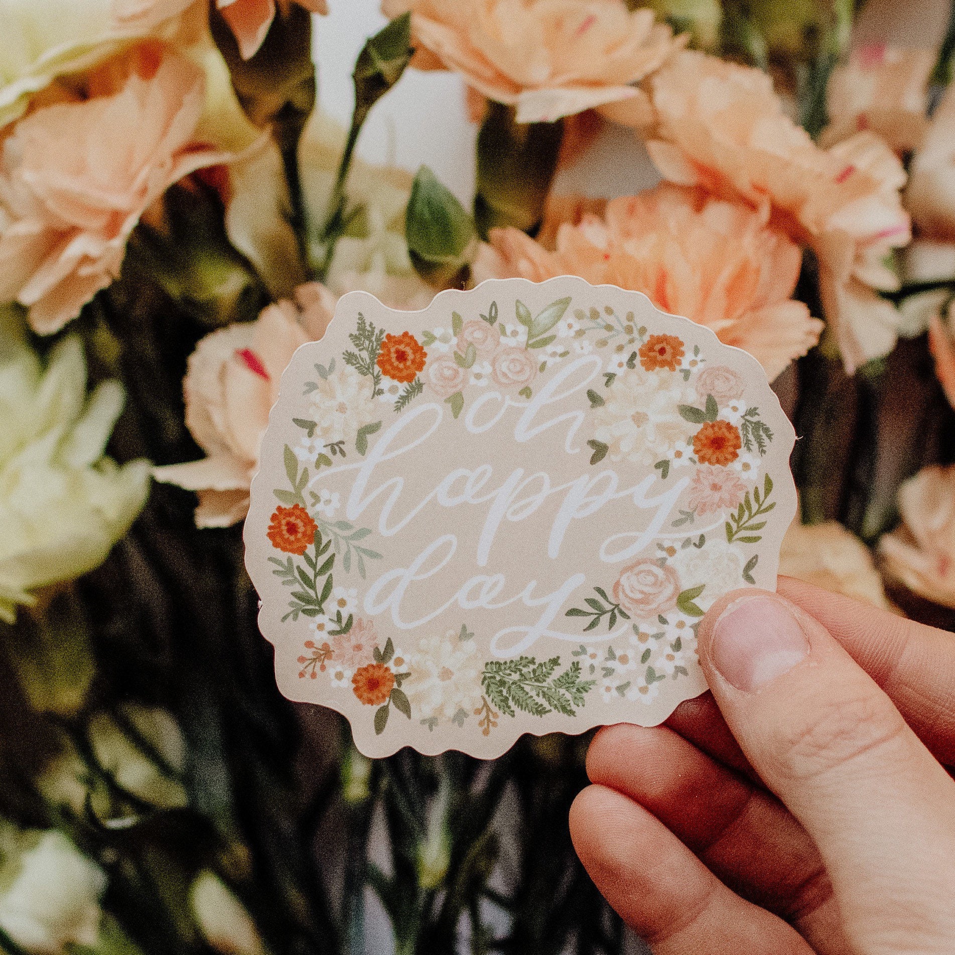 Oh Happy Day Sticker Floral Sticker Lettering Sticker - Etsy