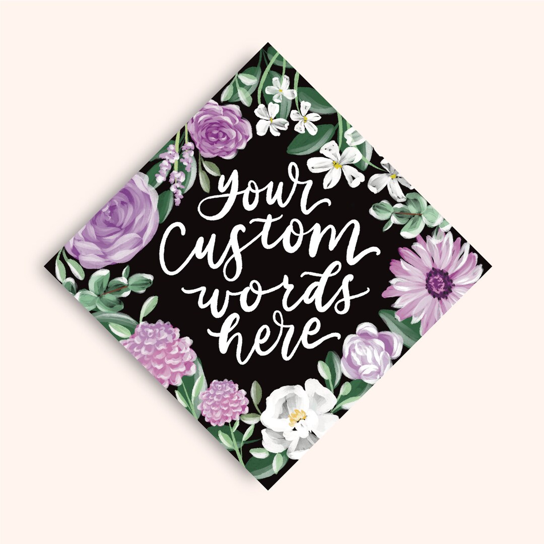 Custom Graduation Cap Topper Decor, Ashley purple Floral Printed Cap ...