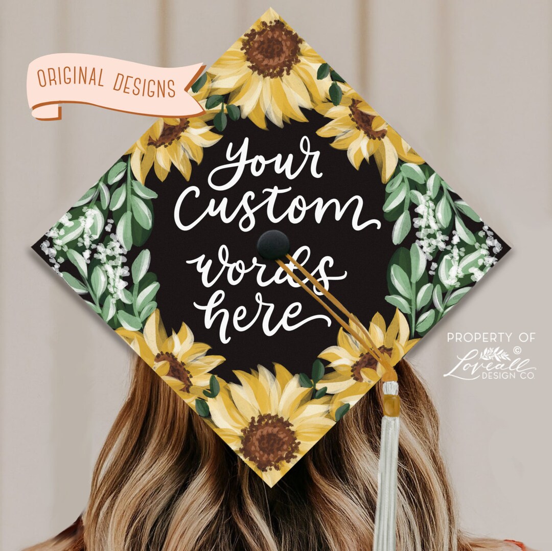 Custom Sunflower Theme Graduation Cap Topper, Graduation Cap Custom ...
