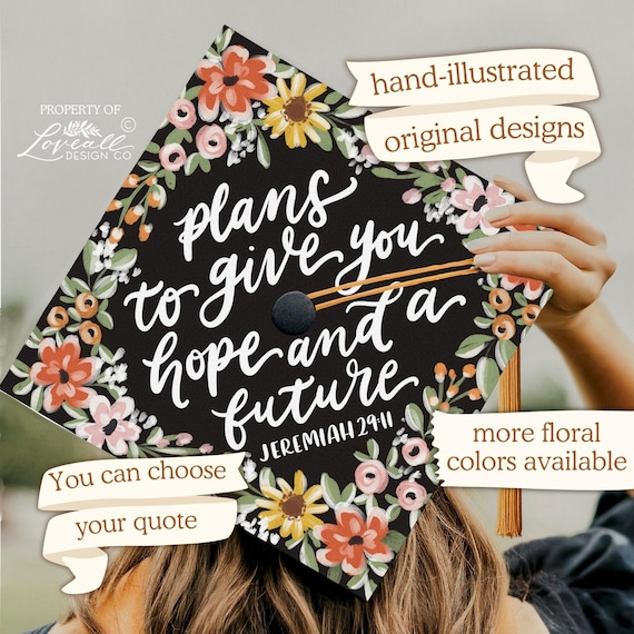 Graduation Cap Hand Lettering And Flowers Graduation Custom Graduation