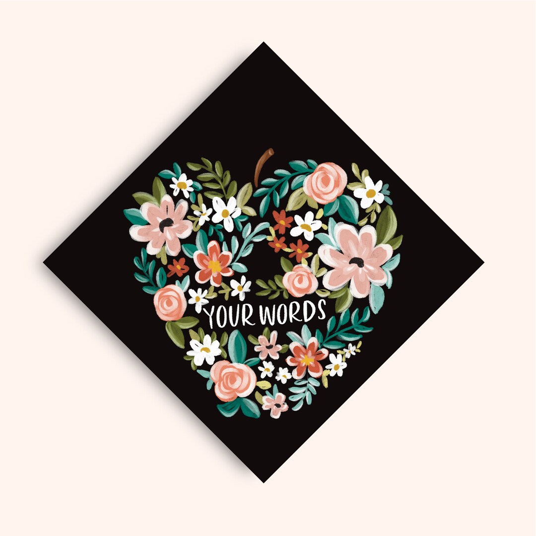 Custom Graduation Cap Topper, Ms Peach Teacher Floral Printed ...