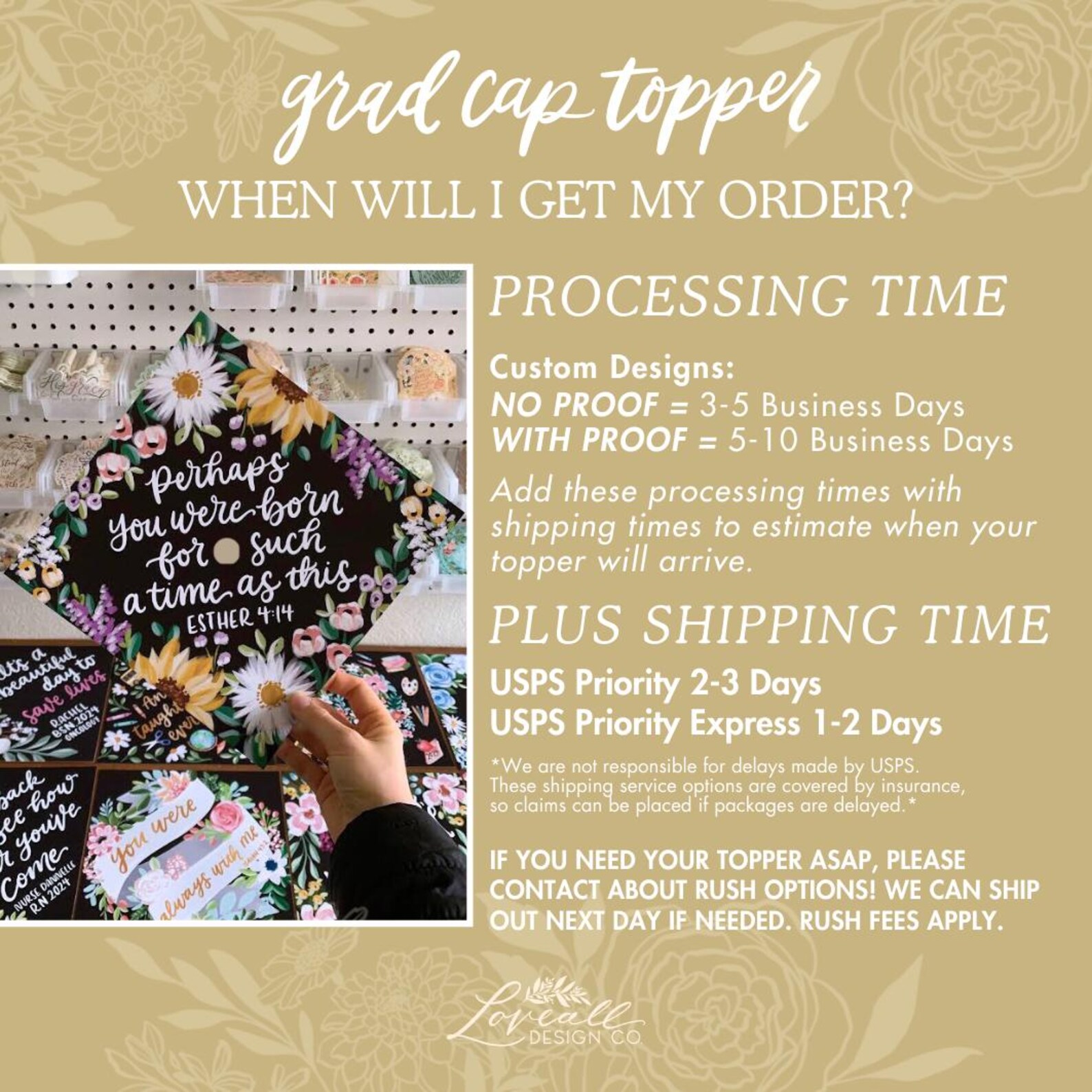 Custom Graduation Cap Topper, Hand-illustrated Florals, Hand-lettering ...