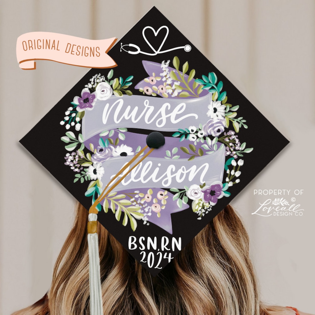 Nurse your Name, BSN RN Graduation Cap Topper, Nursing Topper, Heart ...