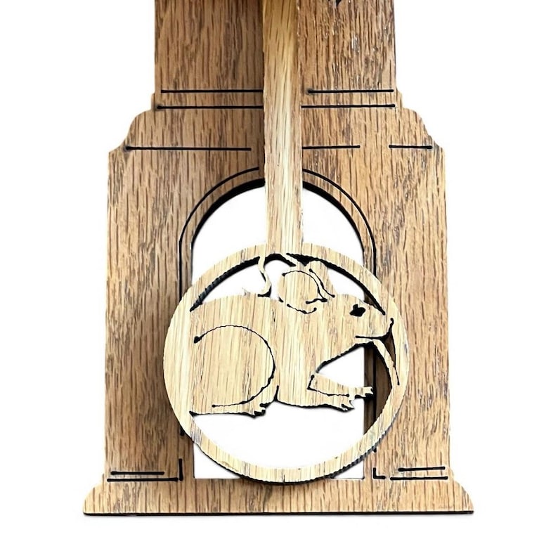 Handcrafted Oak Cat & Mouse Pendulum Wall Clock Set W/ Mirrored Panels ...