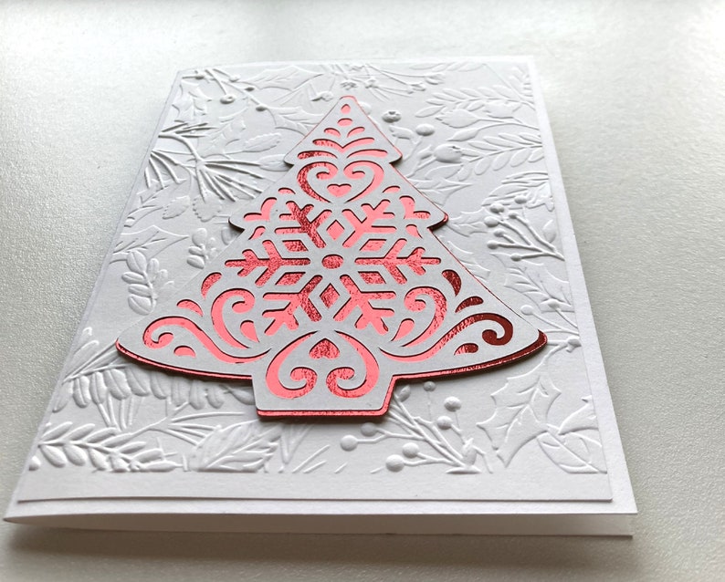 Holiday Card Cut-out Christmas Tree With Red Foil Embossed - Etsy