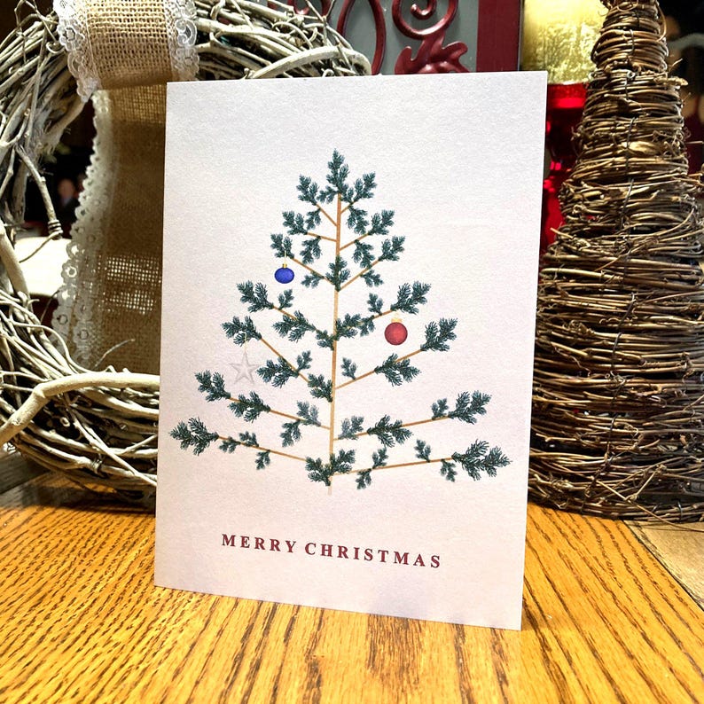 Simple Christmas Tree Greeting Card Set: Handcrafted, Winter Art, 5x7 ...