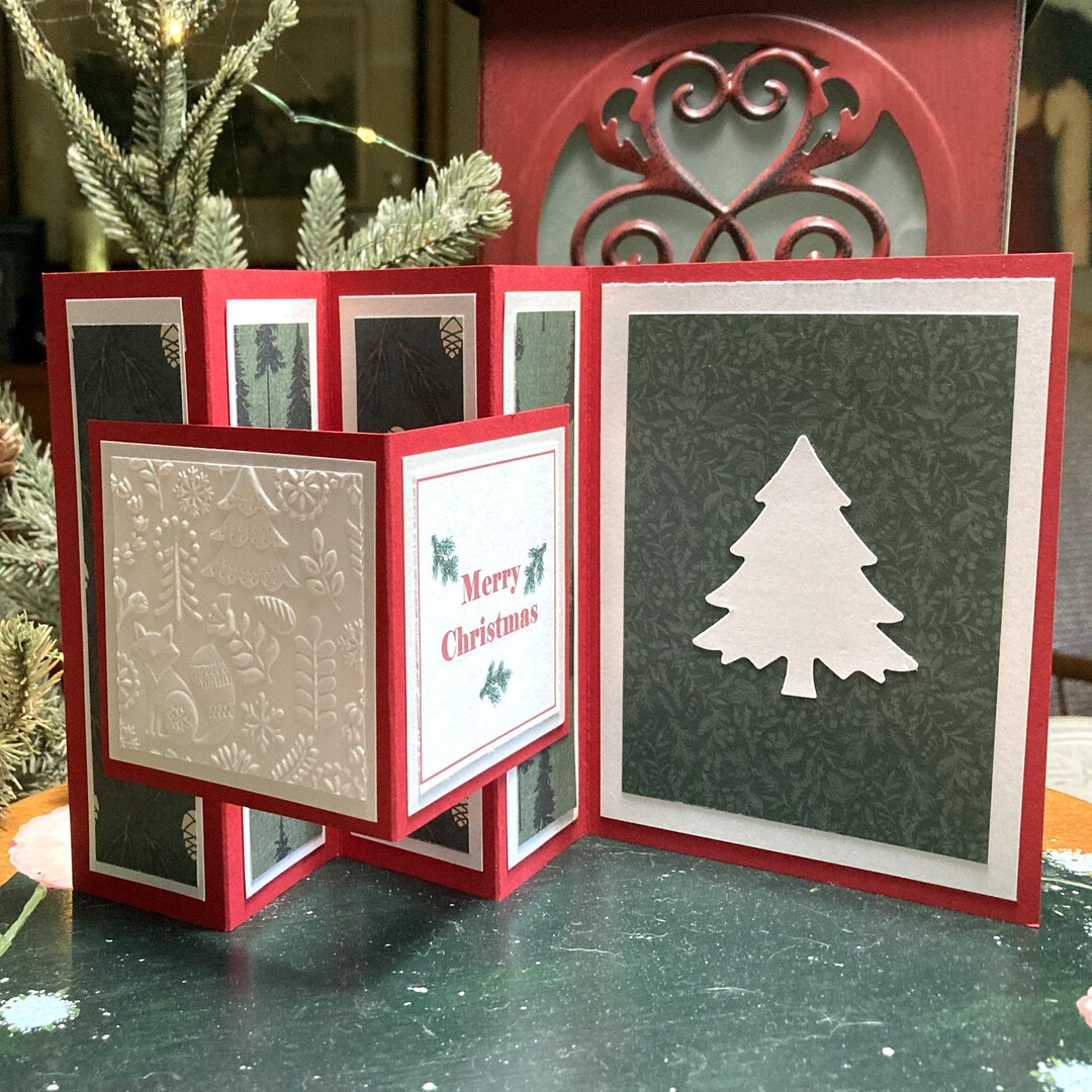 Handmade Embossed Christmas Card: Fold-out Design, Pearlized Tree - Etsy