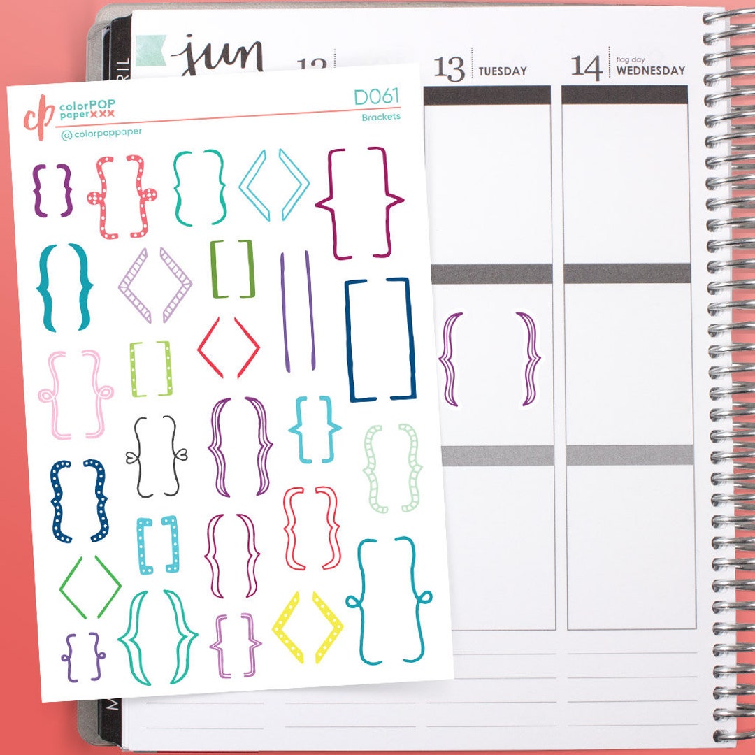 Brackets, Bracket Planner Stickers, Divider Planner Stickers, Hourly ...