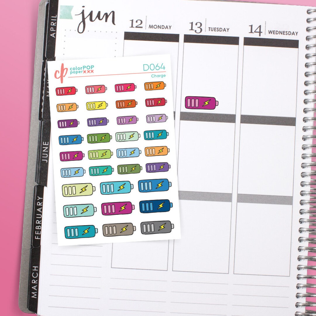 Charger Planner Sticker, Recharge Planner Stickers, Charge Battery ...
