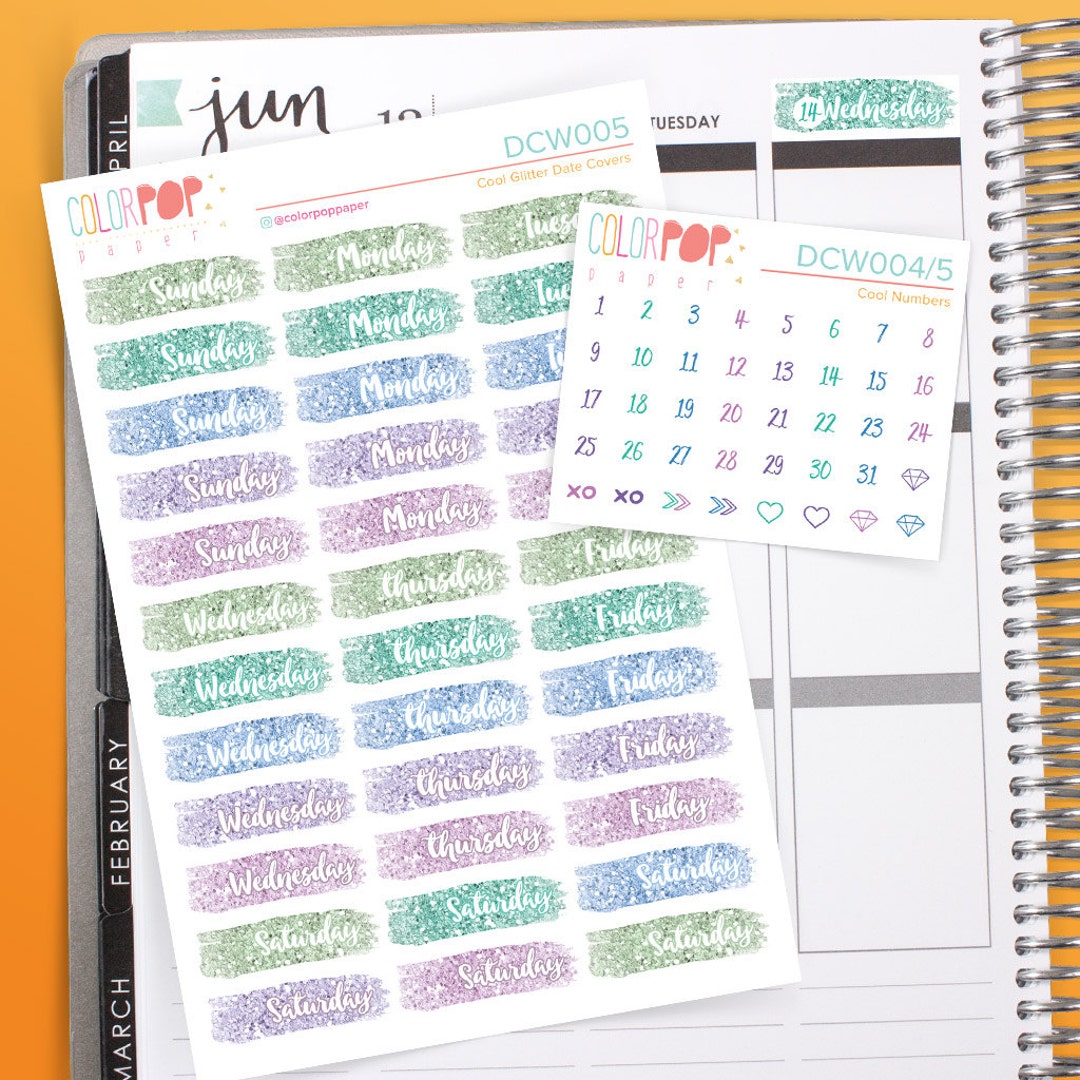 Date Cover Stickers, Date Covers, Glitter Date Cover Planner Stickers ...