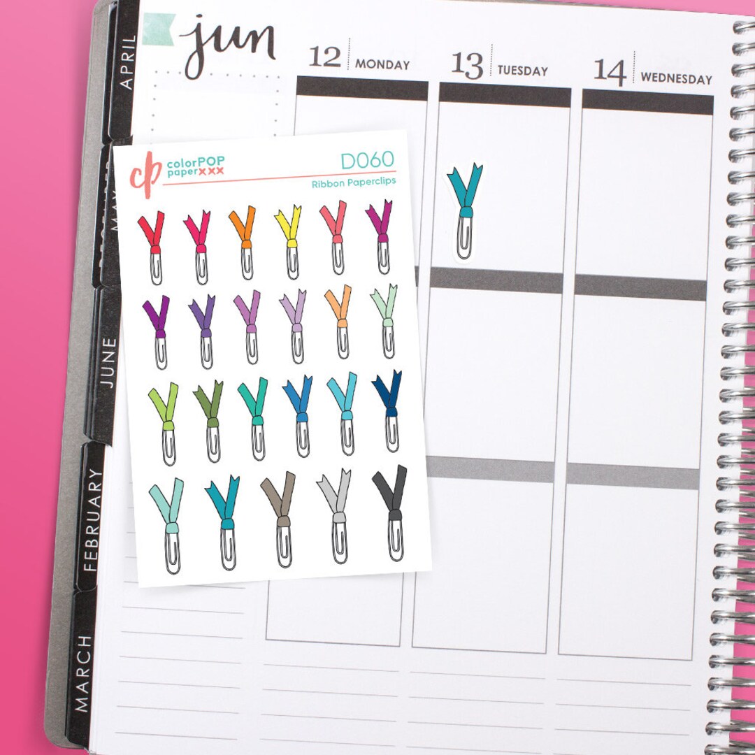 Ribbon Paperclip Sticker, Ribbon Paperclip Planner Stickers, Ribbon ...