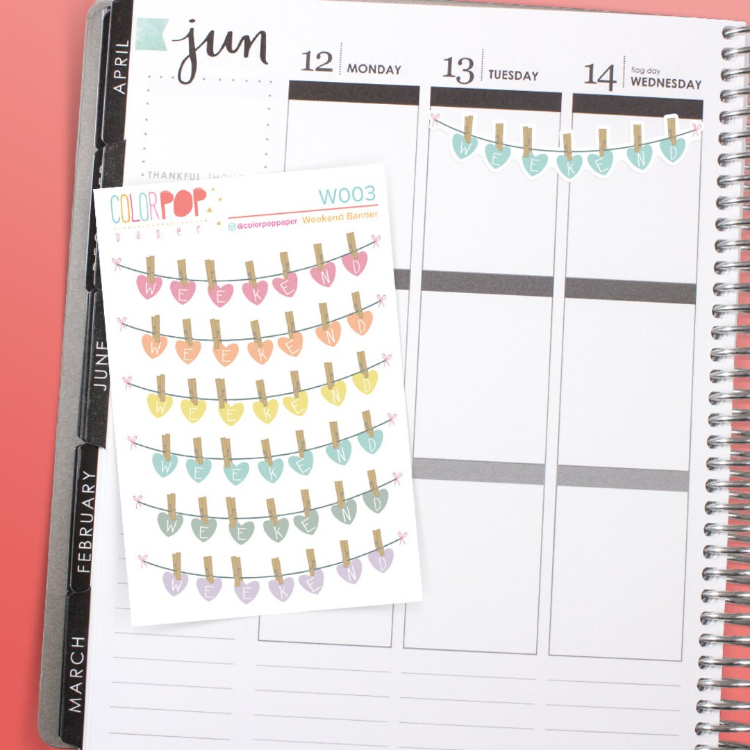 Weekend Stickers, Heart Weekend Banner, Weekend Banner Stickers W003 - Etsy