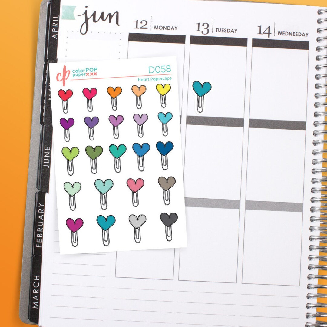Paperclip Sticker, Heart Paperclip Stickers, Paperclip Planner Stickers ...