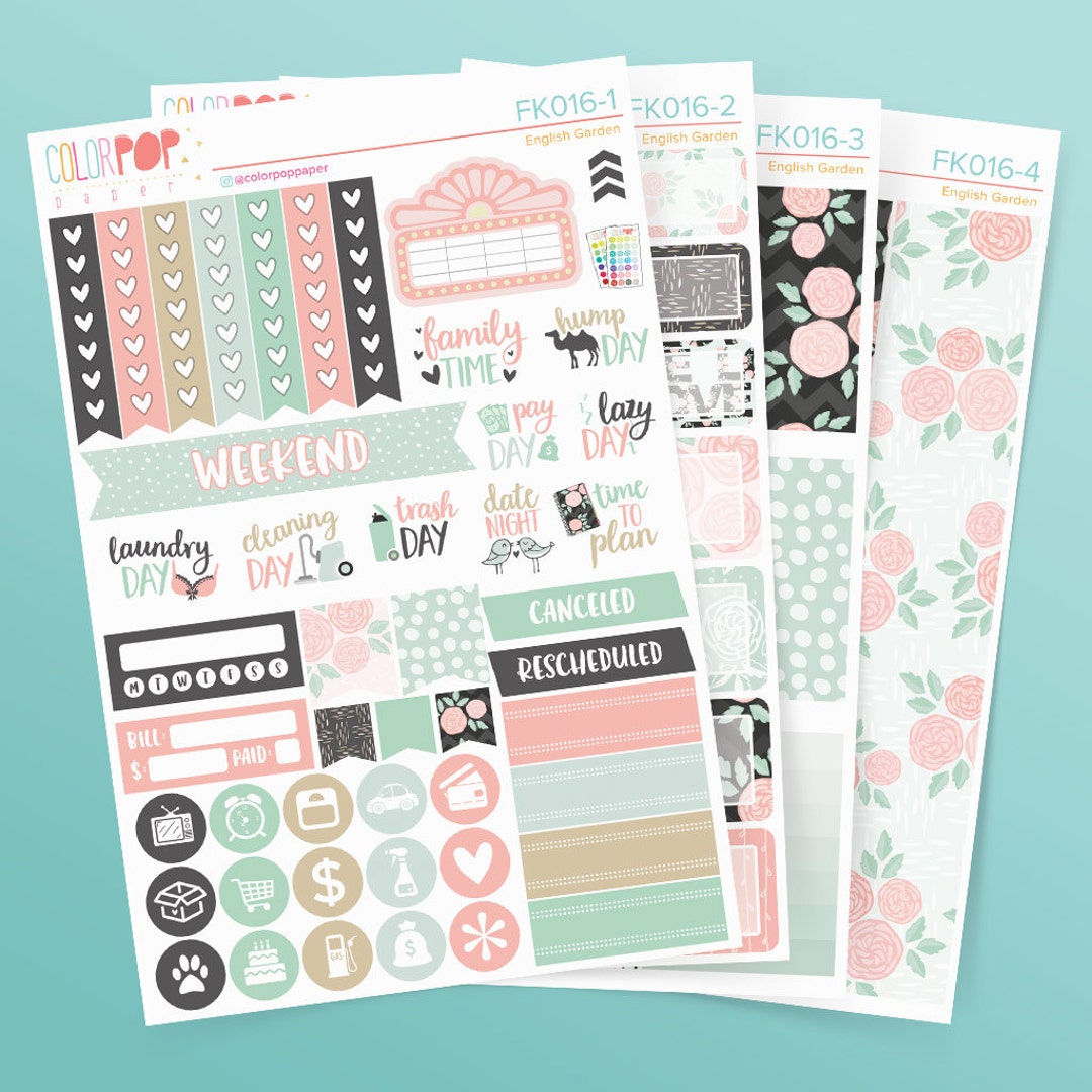 Weekly Sticker Kit, Weekly Stickers, Floral Weekly Kit english Garden ...
