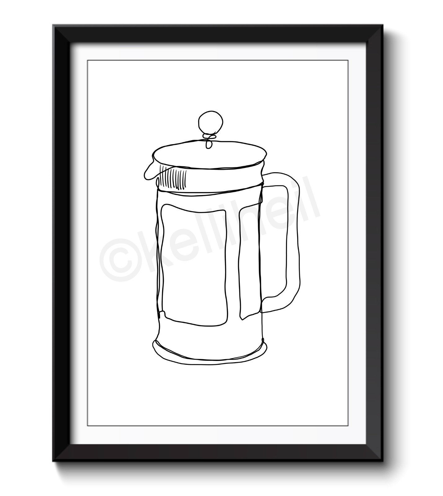 French Press | Line Drawing | Illustration Print | Art - Etsy
