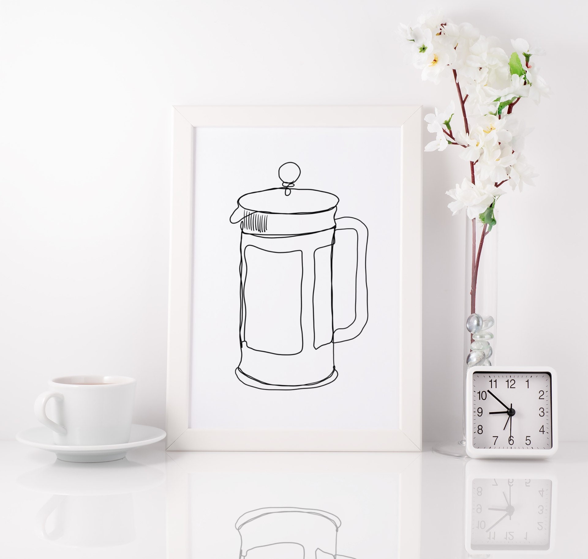 French Press | Line Drawing | Illustration Print | Art - Etsy