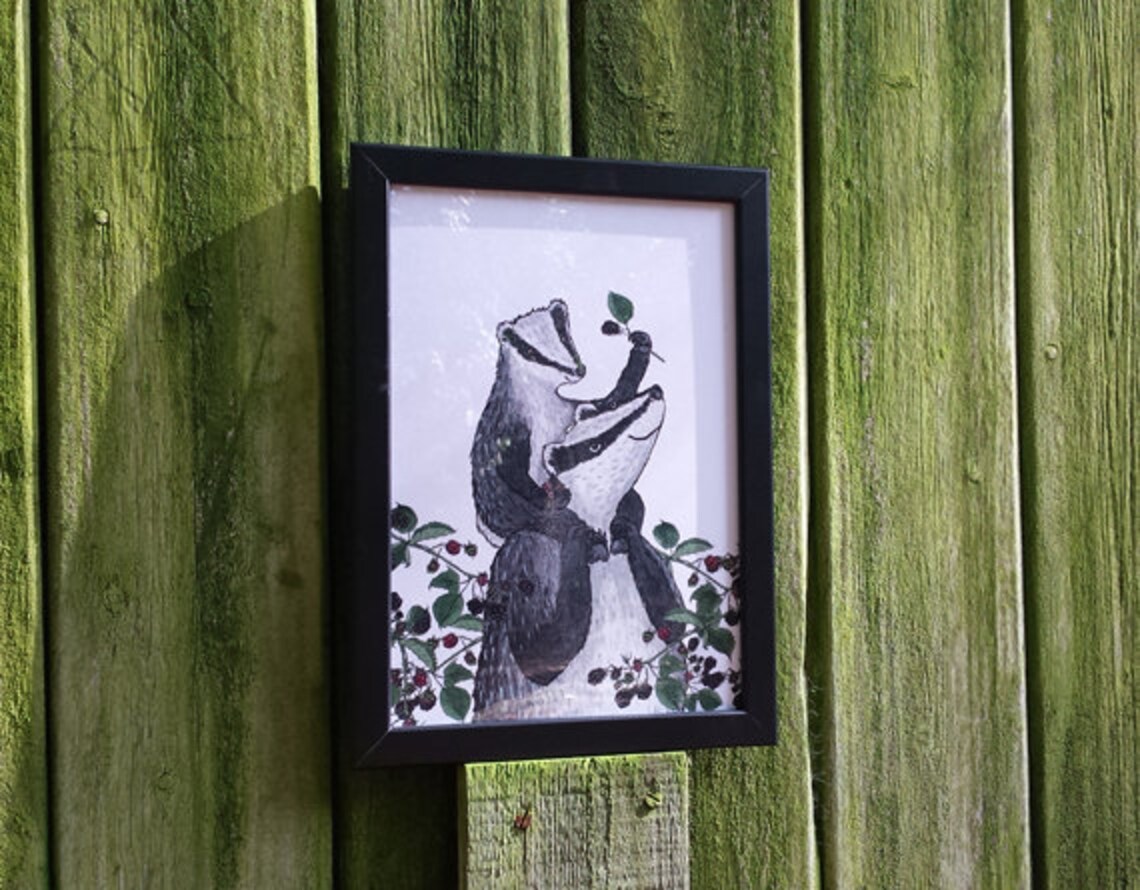 New Baby Gift Badgers and Blackberries Print by Alice Draws - Etsy