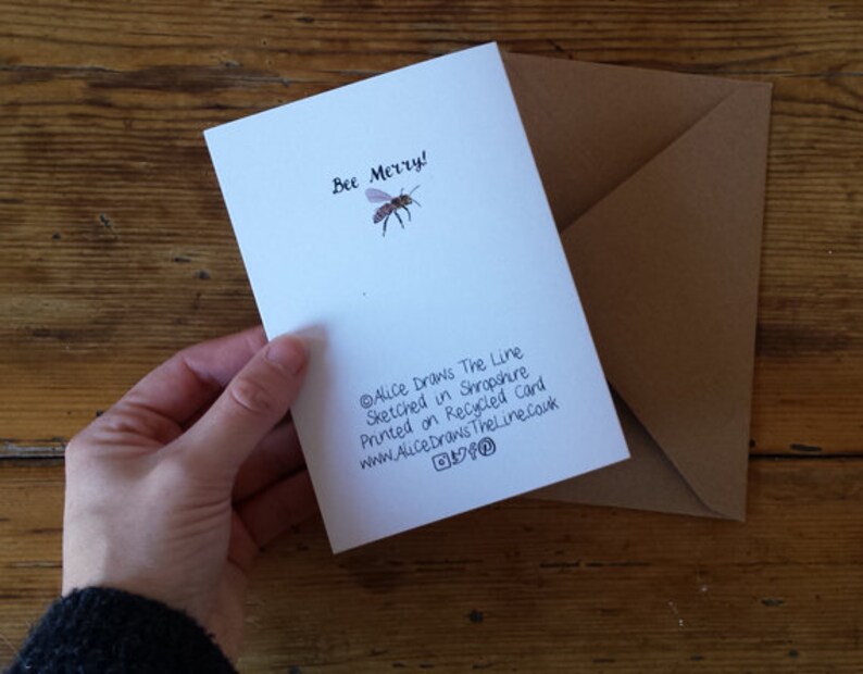 Bee Merry Christmas Cards With Honey Bee Illustrations by - Etsy