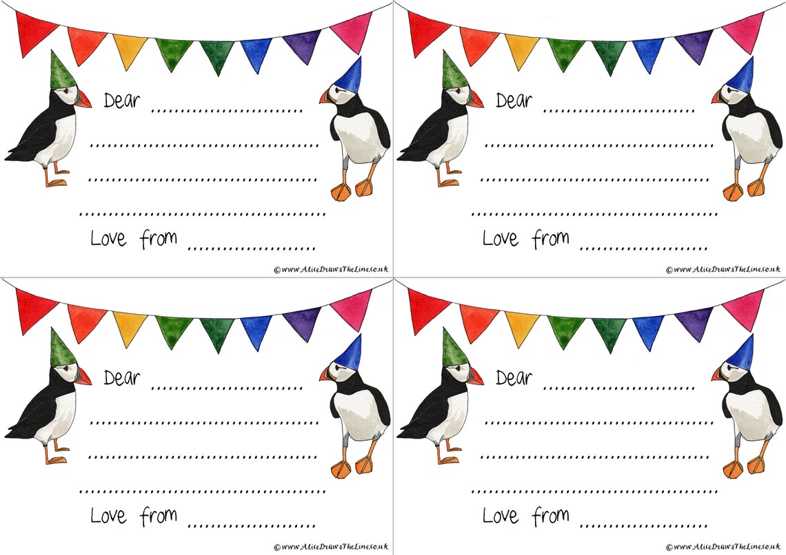 Printable Puffin Rainbow Postcards by Alice Draws the Line 4 - Etsy