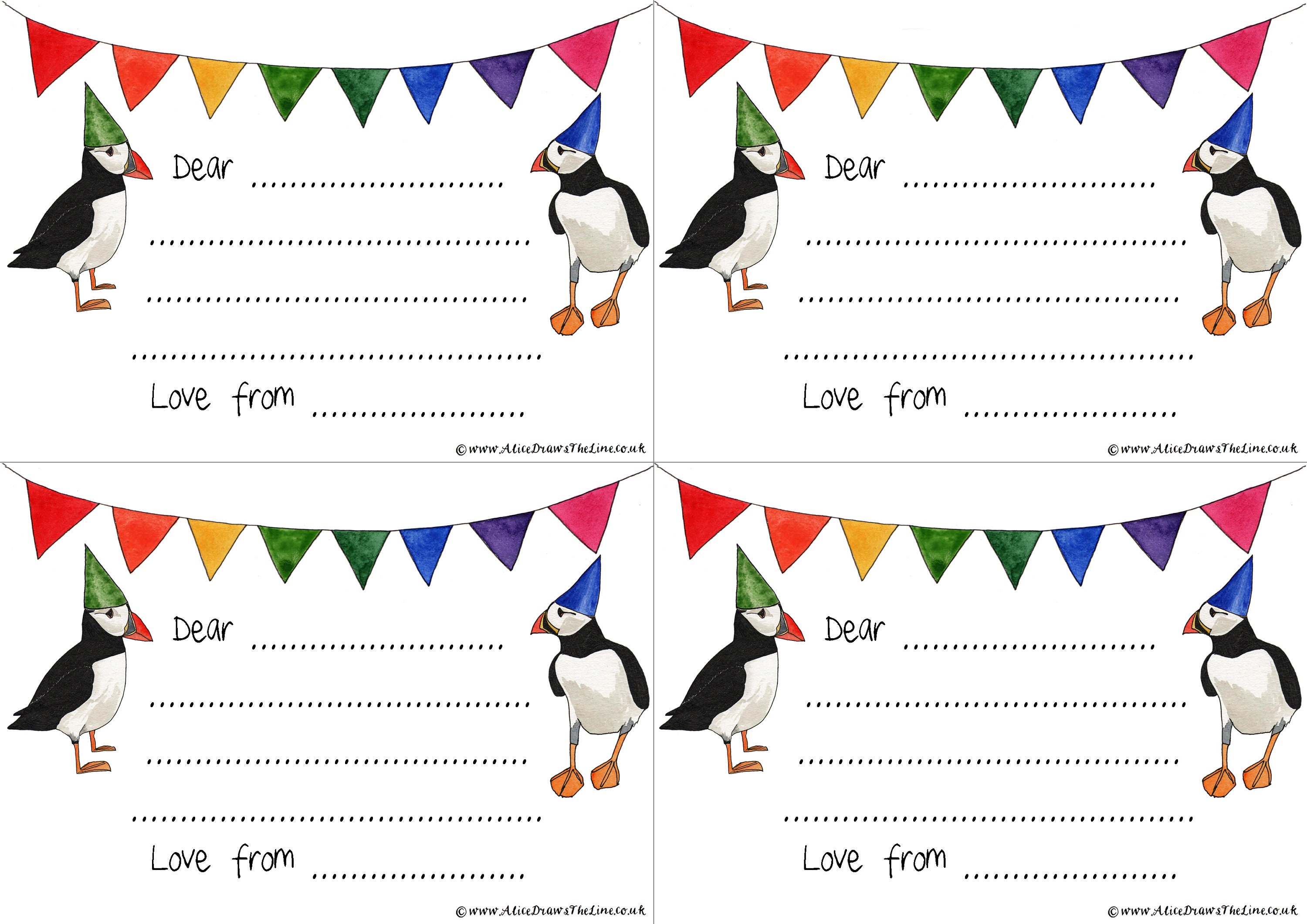 Printable Puffin Rainbow postcards by Alice Draws the Line 4 | Etsy