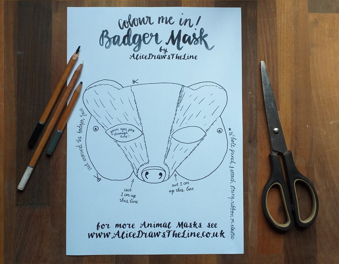 Colour in Badger Mask by Alice Draws the Line -a Woodland Animal Face ...