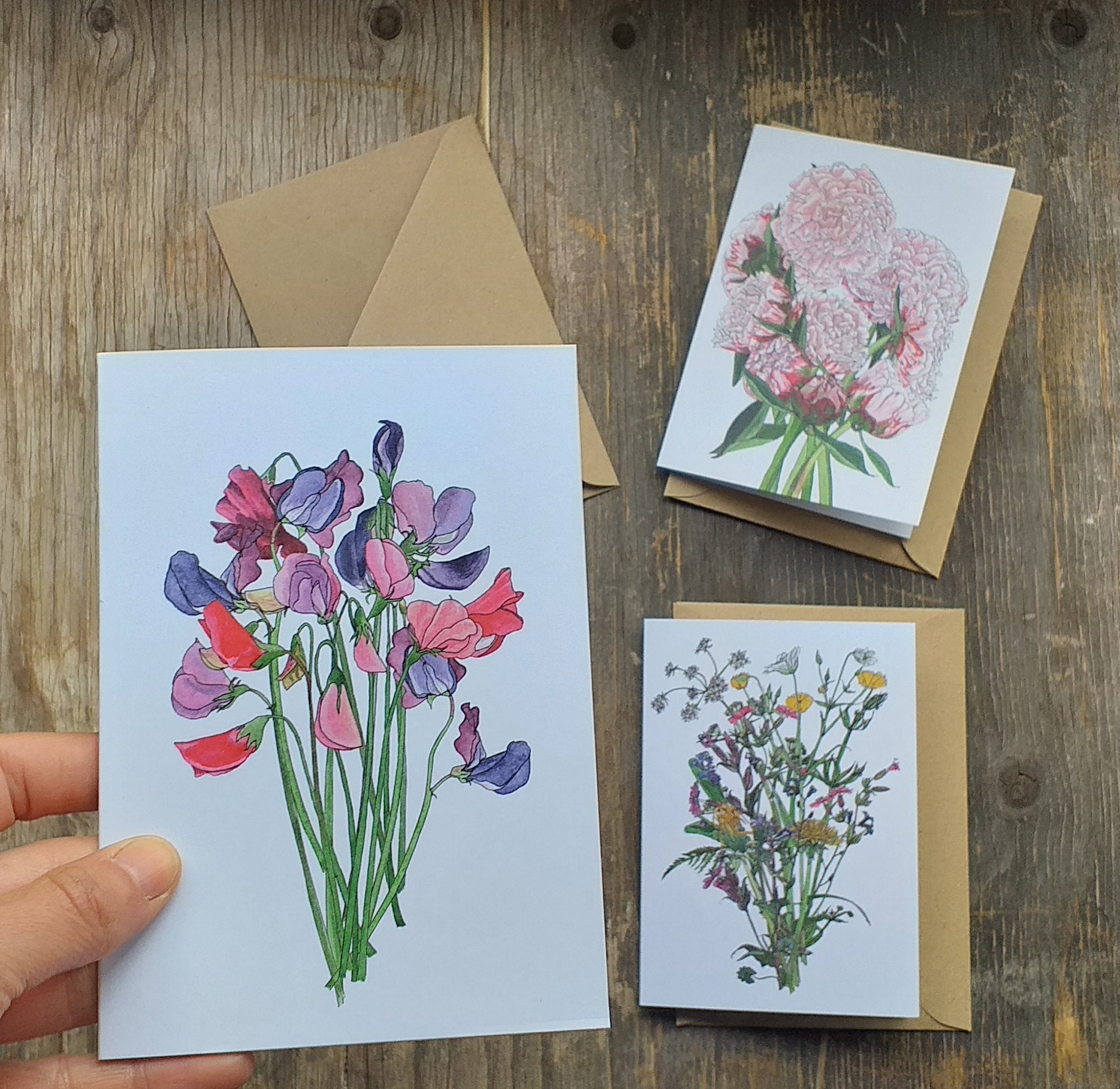 Botanical Bouquet Card Collection a Set of 3 Flower Greeting - Etsy UK
